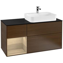 Villeroy & Boch Villeroy und Boch Finion Waschtischunterschrank G392PCGN 120cm, Abdeckplatte black matt, Emotion, Regal links Oak Veneer, Walnut veneer