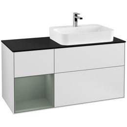 Villeroy & Boch Villeroy und Boch Finion Waschtischunterschrank G392GMMT 120cm, Abdeckplatte black matt, Emotion, Regal links Olive Matt Lacquer, White matt lacquer