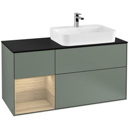 Villeroy & Boch Villeroy und Boch Finion Waschtischunterschrank G392PCGM 120cm, Abdeckplatte black matt, Emotion, Regal links Oak Veneer, Olive Matt Lacquer