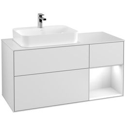 Villeroy & Boch Villeroy und Boch Finion Waschtischunterschrank F401GFMT 120cm, Abdeckplatte white matt, Regal rechts Glossy white lacquer, White matt lacquer