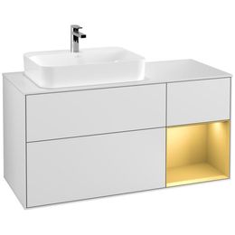 Villeroy & Boch Villeroy und Boch Finion Waschtischunterschrank F401HFMT 120cm, Abdeckplatte white matt, Regal rechts Gold matt, White matt lacquer
