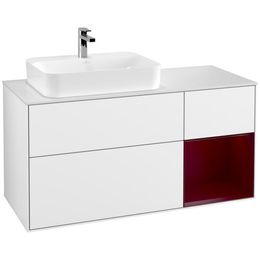 Villeroy & Boch Villeroy und Boch Finion Waschtischunterschrank F401HBGF 120cm, Abdeckplatte white matt, Regal rechts Peony, Glossy white lacquer