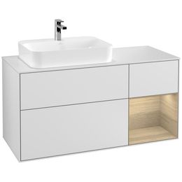 Villeroy & Boch Villeroy und Boch Finion Waschtischunterschrank F401PCMT 120cm, Abdeckplatte white matt, Regal rechts Oak Veneer, White matt lacquer