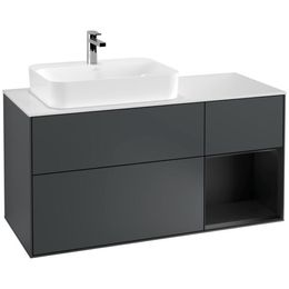 Villeroy & Boch Villeroy und Boch Finion Waschtischunterschrank F401PDHG 120cm, Abdeckplatte white matt, Regal rechts Black matt lacquer, Midnight Blue Matt Lacquer