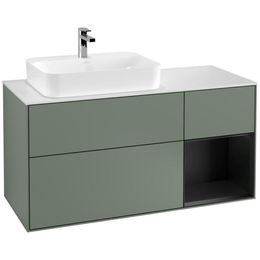 Villeroy & Boch Villeroy und Boch Finion Waschtischunterschrank F401PDGM 120cm, Abdeckplatte white matt, Regal rechts Black matt lacquer, Olive Matt Lacquer