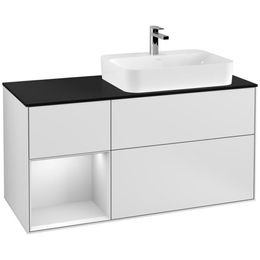 Villeroy & Boch Villeroy und Boch Finion Waschtischunterschrank F392MTMT 120cm, Abdeckplatte black matt, Regal links White matt lacquer, White matt lacquer