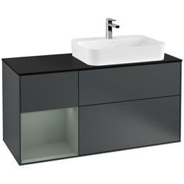 Villeroy & Boch Villeroy und Boch Finion Waschtischunterschrank F392GMHG 120cm, Abdeckplatte black matt, Regal links Olive Matt Lacquer, Midnight Blue Matt Lacquer