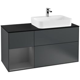 Villeroy & Boch Villeroy und Boch Finion Waschtischunterschrank F392GKHG 120cm, Abdeckplatte black matt, Regal links Anthracite matt, Midnight Blue Matt Lacquer