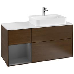 Villeroy & Boch Villeroy und Boch Finion Waschtischunterschrank G391GKGN 120cm, Abdeckplatte white matt, Emotion, Regal links Anthracite matt, Walnut veneer