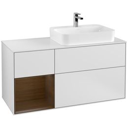 Villeroy & Boch Villeroy und Boch Finion Waschtischunterschrank G391GNMT 120cm, Abdeckplatte white matt, Emotion, Regal links Walnut veneer, White matt lacquer