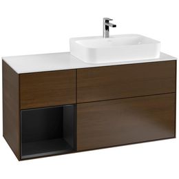 Villeroy & Boch Villeroy und Boch Finion Waschtischunterschrank G391PDGN 120cm, Abdeckplatte white matt, Emotion, Regal links Black matt lacquer, Walnut veneer