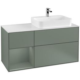 Villeroy & Boch Villeroy und Boch Finion Waschtischunterschrank G391GMGM 120cm, Abdeckplatte white matt, Emotion, Regal links Olive Matt Lacquer, Olive Matt Lacquer