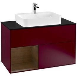 Villeroy & Boch Villeroy und Boch Finion Waschtischunterschrank G362GNHB 100cm, Abdeckplatte black matt, Emotion, Regal links Walnut veneer, Peony Matt