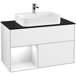 Villeroy & Boch Villeroy und Boch Finion Waschtischunterschrank G362GFGF 100cm, Abdeckplatte black matt, Emotion, Regal links Glossy white lacquer, Glossy white lacquer