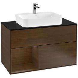 Villeroy & Boch Villeroy und Boch Finion Waschtischunterschrank G362GNGN 100cm, Abdeckplatte black matt, Emotion, Regal links Walnut veneer, Walnut veneer