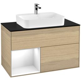 Villeroy & Boch Villeroy und Boch Finion Waschtischunterschrank G362GFPC 100cm, Abdeckplatte black matt, Emotion, Regal links Glossy white lacquer, Oak Veneer