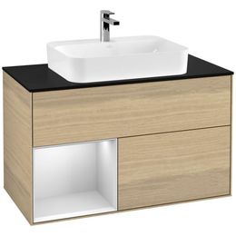 Villeroy & Boch Villeroy und Boch Finion Waschtischunterschrank G362MTPC 100cm, Abdeckplatte black matt, Emotion, Regal links White matt lacquer, Oak Veneer