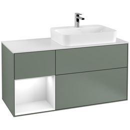 Villeroy & Boch Villeroy und Boch Finion Waschtischunterschrank F391GFGM 120cm, Abdeckplatte white matt, Regal links Glossy white lacquer, Olive Matt Lacquer