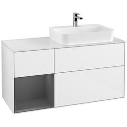 Villeroy & Boch Villeroy und Boch Finion Waschtischunterschrank F391GKGF 120cm, Abdeckplatte white matt, Regal links Anthracite matt, Glossy white lacquer