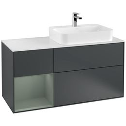 Villeroy & Boch Villeroy und Boch Finion Waschtischunterschrank F391GMHG 120cm, Abdeckplatte white matt, Regal links Olive Matt Lacquer, Midnight Blue Matt Lacquer