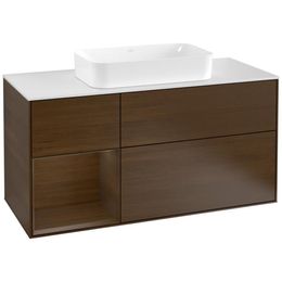 Villeroy & Boch Villeroy und Boch Finion Waschtischunterschrank G291GNGN 120cm, Abdeckplatte white matt, Emotion, Regal links Walnut veneer, Walnut veneer