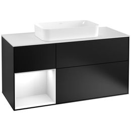 Villeroy & Boch Villeroy und Boch Finion Waschtischunterschrank G291GFPD 120cm, Abdeckplatte white matt, Emotion, Regal links Glossy white lacquer, Black matt lacquer
