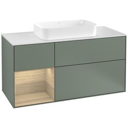 Villeroy & Boch Villeroy und Boch Finion Waschtischunterschrank G291PCGM 120cm, Abdeckplatte white matt, Emotion, Regal links Oak Veneer, Olive Matt Lacquer