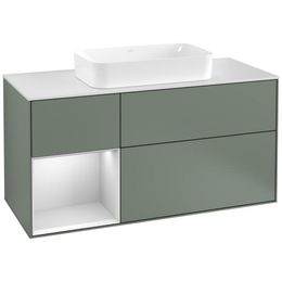 Villeroy & Boch Villeroy und Boch Finion Waschtischunterschrank G291MTGM 120cm, Abdeckplatte white matt, Emotion, Regal links White matt lacquer, Olive Matt Lacquer