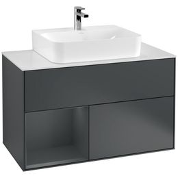 Villeroy & Boch Villeroy und Boch Finion Waschtischunterschrank F111HGHG 100cm, Abdeckplatte black matt, Regal links Midnight Blue Matt Lacquer, Midnight Blue Matt Lacquer