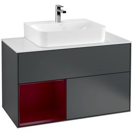 Villeroy & Boch Villeroy und Boch Finion Waschtischunterschrank F111HBHG 100cm, Abdeckplatte black matt, Regal links Peony, Midnight Blue Matt Lacquer