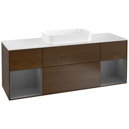 Villeroy & Boch Villeroy und Boch Finion Waschtischunterschrank F331GKGN 160x60,3cm, Abdeckplatte white matt, Regale Anthracite matt lacquer, Walnut veneer