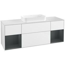 Villeroy & Boch Villeroy und Boch Finion Waschtischunterschrank F331HGGF 160x60,3cm, Abdeckplatte white matt, Regale Midnight matt lacquer, Glossy white lacquer