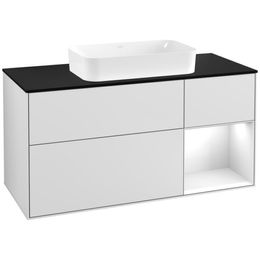 Villeroy & Boch Villeroy und Boch Finion Waschtischunterschrank G302GFMT 120cm, Abdeckplatte black matt, Emotion, Regal rechts Glossy white lacquer, White matt lacquer