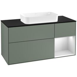 Villeroy & Boch Villeroy und Boch Finion Waschtischunterschrank G302MTGM 120cm, Abdeckplatte black matt, Emotion, Regal rechts White matt lacquer, Olive Matt Lacquer