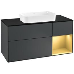 Villeroy & Boch Villeroy und Boch Finion Waschtischunterschrank G302HFHG 120cm, Abdeckplatte black matt, Emotion, Regal rechts Gold matt, Midnight Blue Matt Lacquer