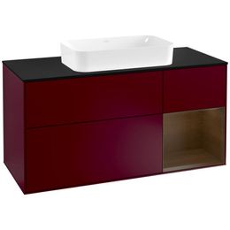 Villeroy & Boch Villeroy und Boch Finion Waschtischunterschrank F302GNHB 120cm, Abdeckplatte black matt, Regal rechts Walnut veneer, Peony Matt