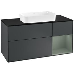 Villeroy & Boch Villeroy und Boch Finion Waschtischunterschrank F302GMHG 120cm, Abdeckplatte black matt, Regal rechts Olive Matt Lacquer, Midnight Blue Matt Lacquer