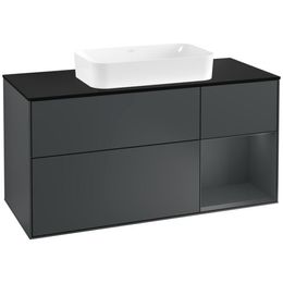 Villeroy & Boch Villeroy und Boch Finion Waschtischunterschrank F302HGHG 120cm, Abdeckplatte black matt, Regal rechts Midnight Blue Matt Lacquer, Midnight Blue Matt Lacquer
