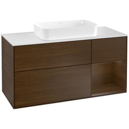 Villeroy & Boch Villeroy und Boch Finion Waschtischunterschrank G301GNGN 120cm, Abdeckplatte white matt, Emotion, Regal rechts Walnut veneer, Walnut veneer