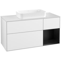 Villeroy & Boch Villeroy und Boch Finion Waschtischunterschrank G301PDGF 120cm, Abdeckplatte white matt, Emotion, Regal rechts Black matt lacquer, Glossy white lacquer