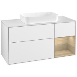Villeroy & Boch Villeroy und Boch Finion Waschtischunterschrank G301PCGF 120cm, Abdeckplatte white matt, Emotion, Regal rechts Oak Veneer, Glossy white lacquer