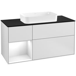 Villeroy & Boch Villeroy und Boch Finion Waschtischunterschrank G292GFMT 120cm, Abdeckplatte black matt, Emotion, Regal links Glossy white lacquer, White matt lacquer