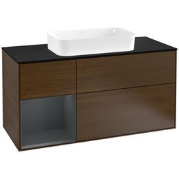 Villeroy & Boch Villeroy und Boch Finion Waschtischunterschrank G292HGGN 120cm, Abdeckplatte black matt, Emotion, Regal links Midnight Blue Matt Lacquer, Walnut veneer