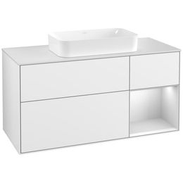 Villeroy & Boch Villeroy und Boch Finion Waschtischunterschrank F301MTGF 120cm, Abdeckplatte white matt, Regal rechts White matt lacquer, Glossy white lacquer