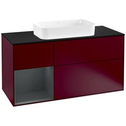 Villeroy & Boch Villeroy und Boch Finion Waschtischunterschrank G292HGHB 120cm, Abdeckplatte black matt, Emotion, Regal links Midnight Blue Matt Lacquer, Peony Matt