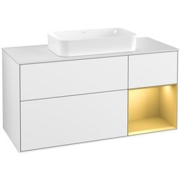 Villeroy & Boch Villeroy und Boch Finion Waschtischunterschrank F301HFGF 120cm, Abdeckplatte white matt, Regal rechts Gold matt, Glossy white lacquer