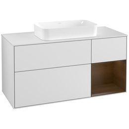 Villeroy & Boch Villeroy und Boch Finion Waschtischunterschrank F301GNMT 120cm, Abdeckplatte white matt, Regal rechts Walnut veneer, White matt lacquer