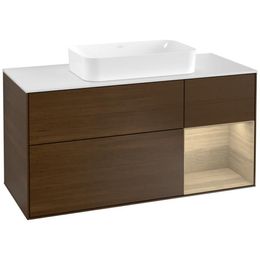Villeroy & Boch Villeroy und Boch Finion Waschtischunterschrank F301PCGN 120cm, Abdeckplatte white matt, Regal rechts Oak Veneer, Walnut veneer