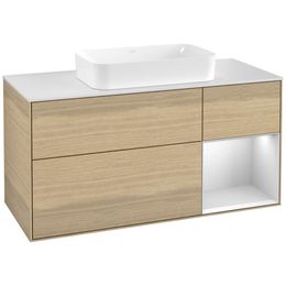 Villeroy & Boch Villeroy und Boch Finion Waschtischunterschrank F301MTPC 120cm, Abdeckplatte white matt, Regal rechts White matt lacquer, Oak Veneer