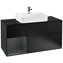Villeroy & Boch Villeroy und Boch Finion Waschtischunterschrank G412HGPD 120cm, Abdeckplatte black matt, Emotion, Regal links Midnight Blue Matt Lacquer, Black matt lacquer